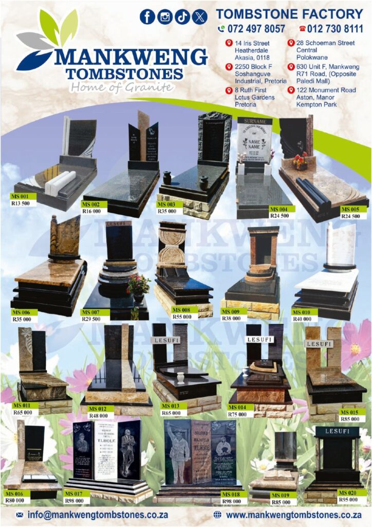 Tombstone Factory Catalogue | Mankweng Tombstones | 2025